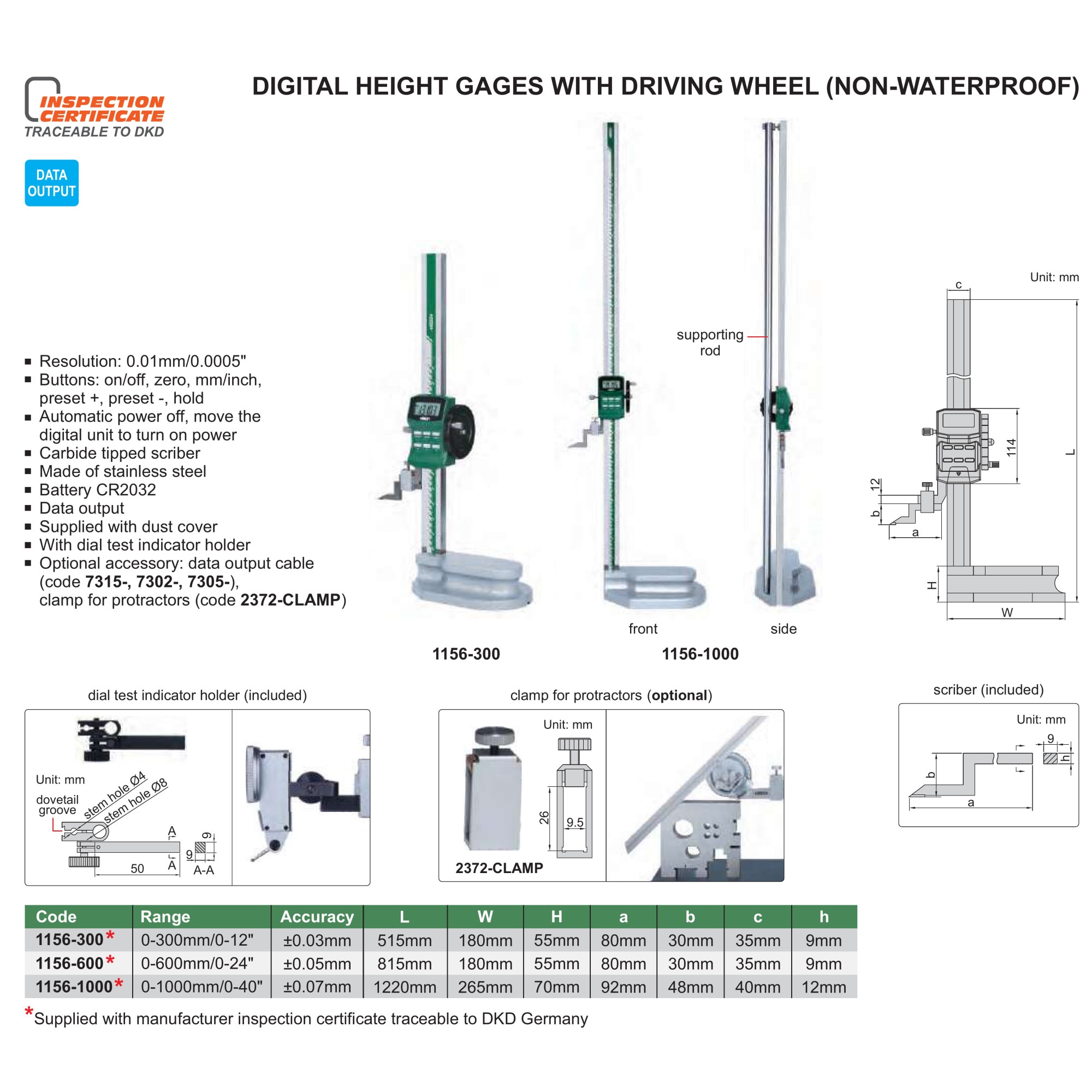 Subler Digital INSIZE de Inaltime 0-300mm 0.01mm 1156-300 - eMAG.ro