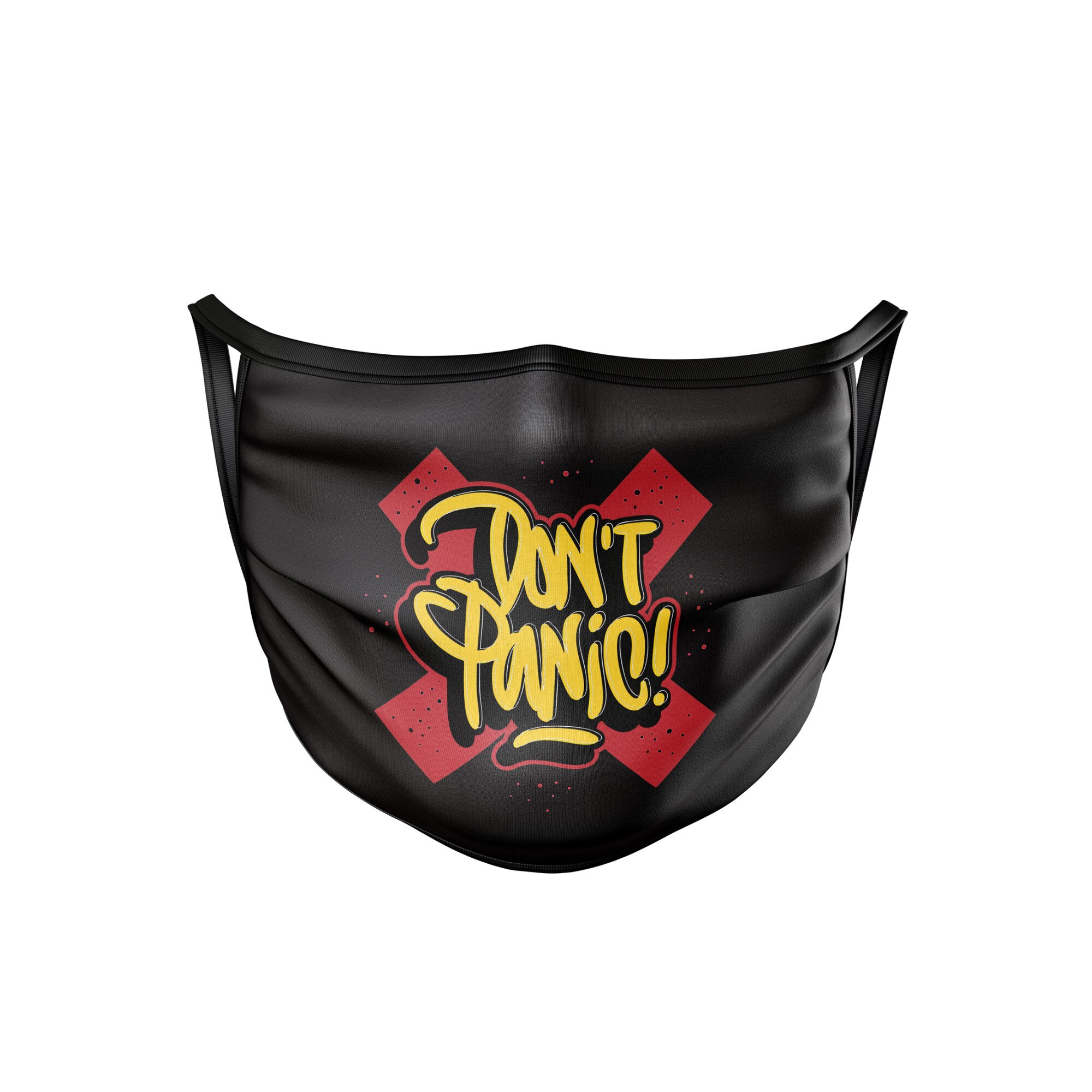 Masca Protectie cu Elastic Don't Panic, negru, textil, 15 x 22 cm - eMAG.ro