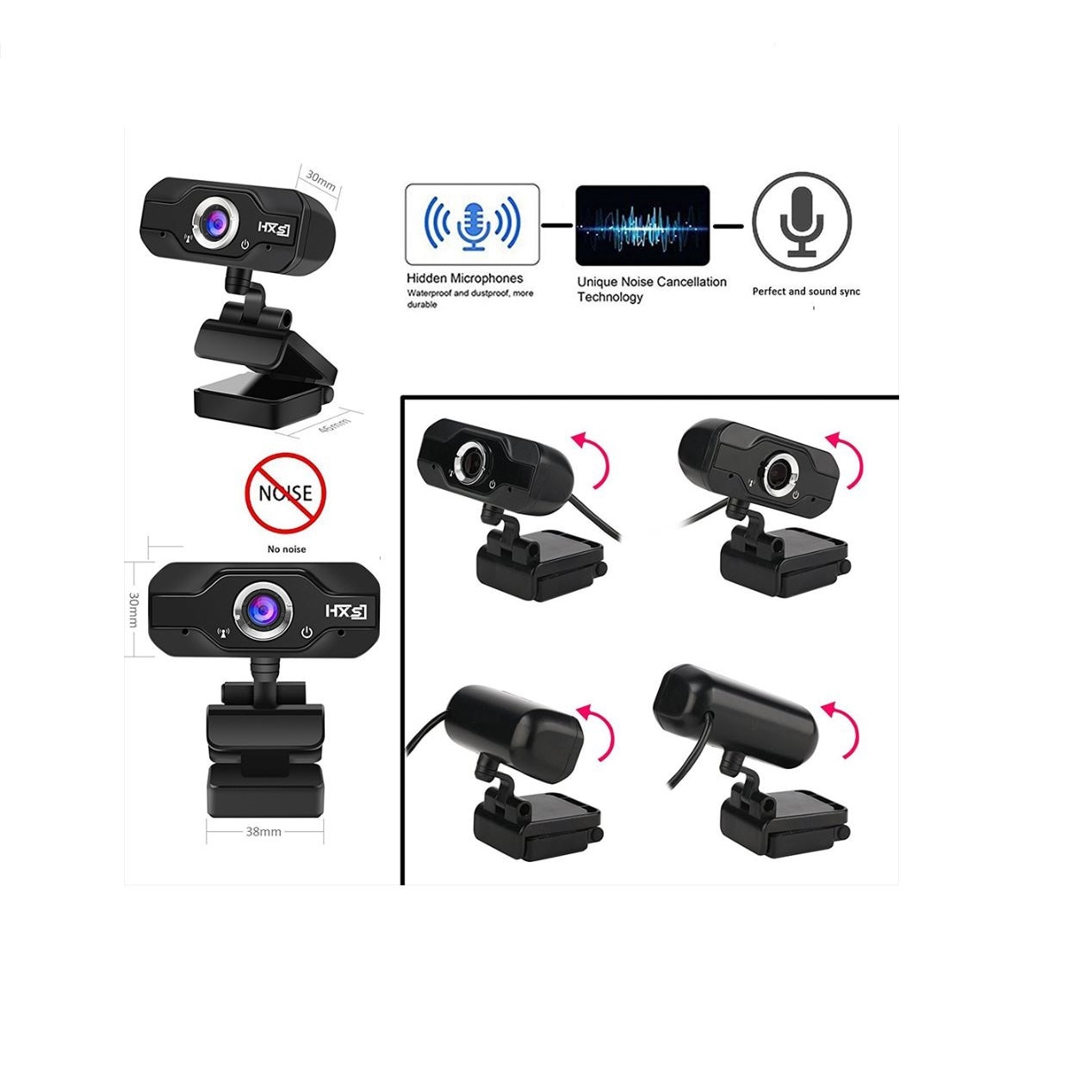 Camera web HXSJ S50, HD, Microfon incorporat, 720P, 30 fps, Unghi larg ...
