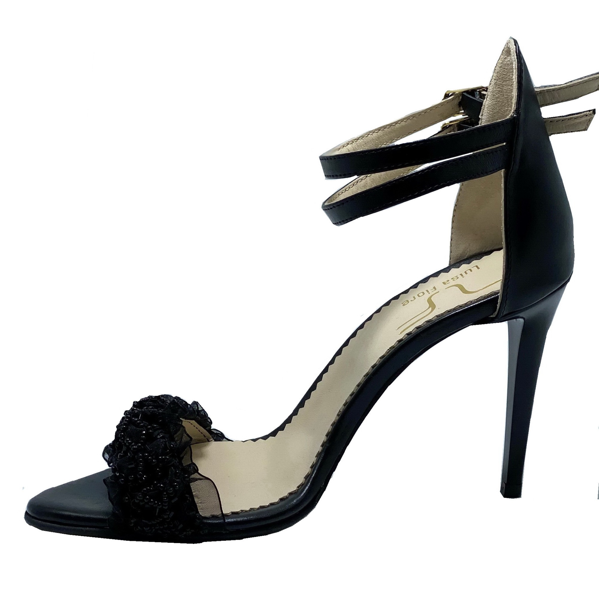 Sandale dama Luisa Fiore Crin, piele naturala, negru cu dantela ...