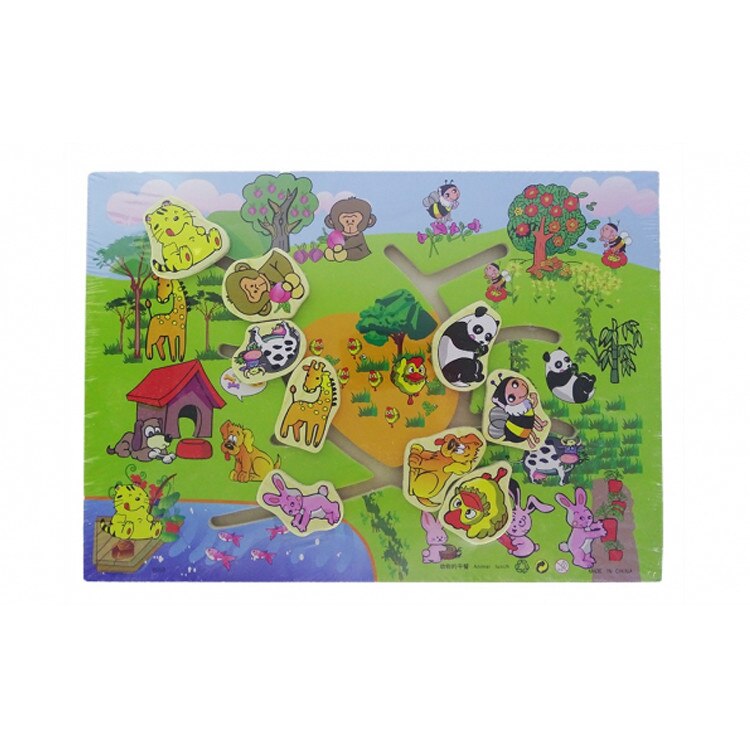 Joc din lemn, Labirint cu animale in natura, eduBEBE, M1-119 - eMAG.ro