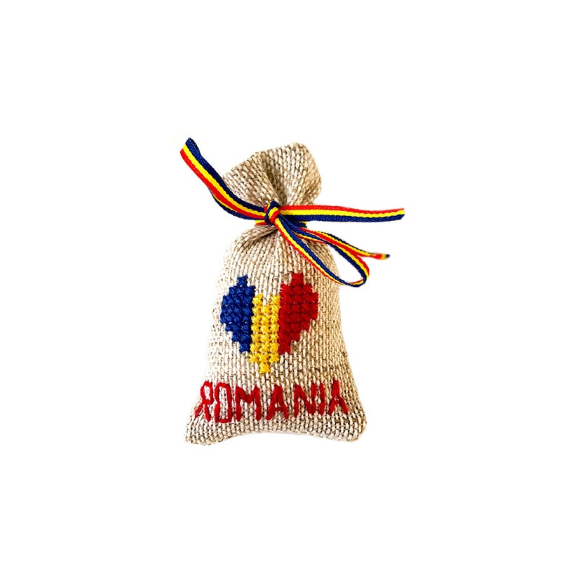 Magnet de frigider, brodat manual cu tricolorul, forma de saculet, 70 ...