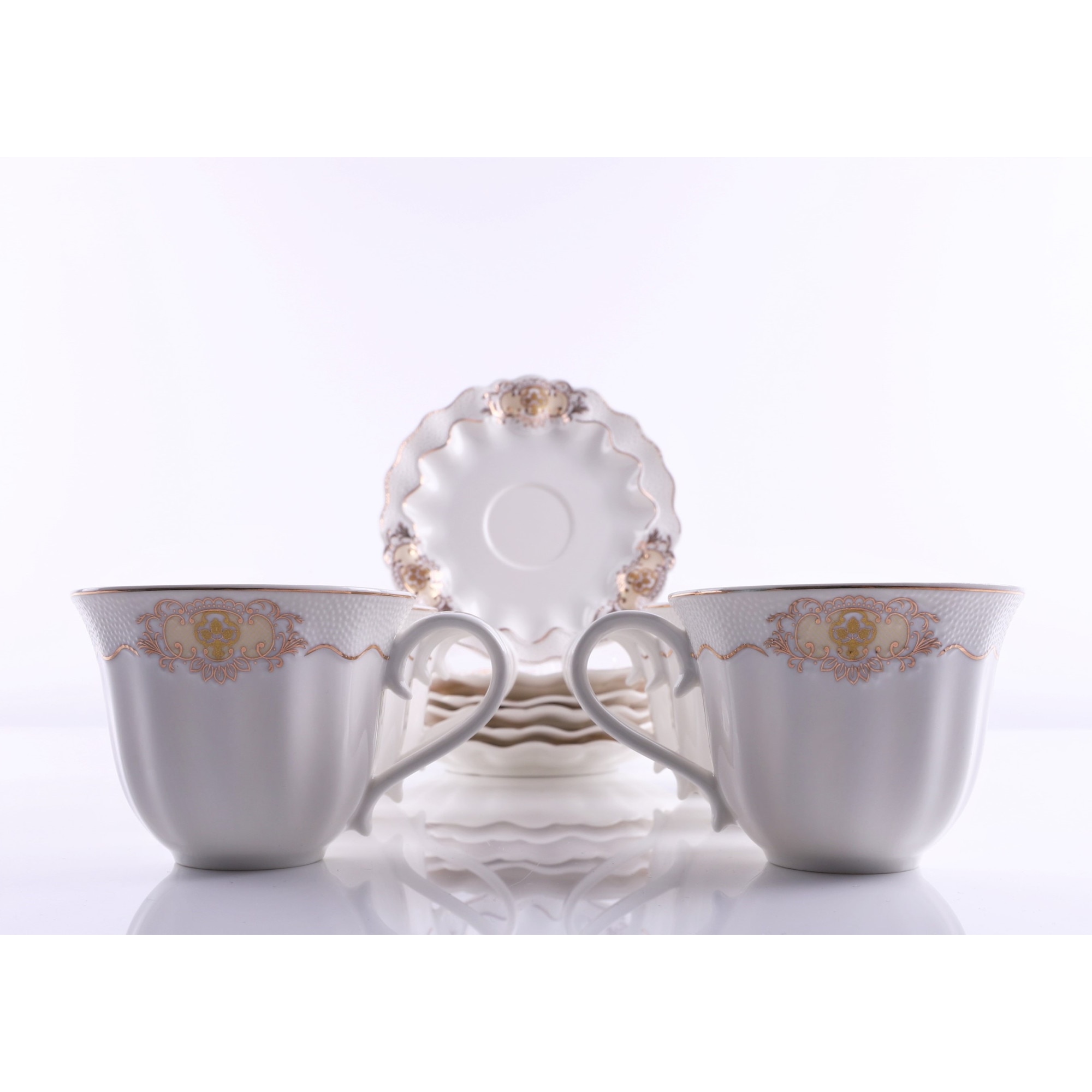 Set de cesti cafea sau ceai, Luxury Collection, model in relief, auriu ...