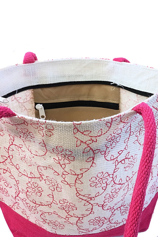 Geanta iuta de vara, Cara, alb-roz, 45x33x14cm - eMAG.ro