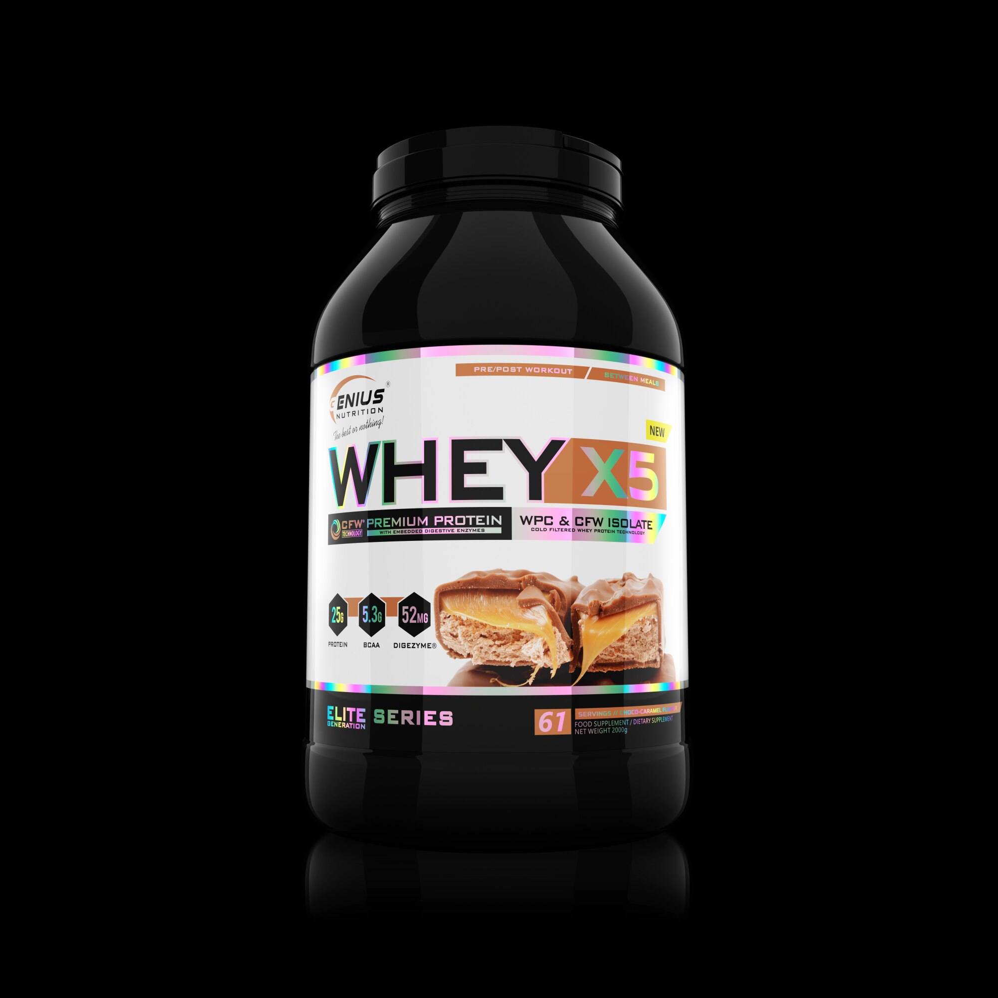 Proteina Whey X5 cu aroma de Caramel Chocolate Genius Nutrition, 2000 g ...