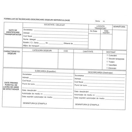 Set 10 bucati Formulare de incarcare descarcare deseuri nepericuloase ...