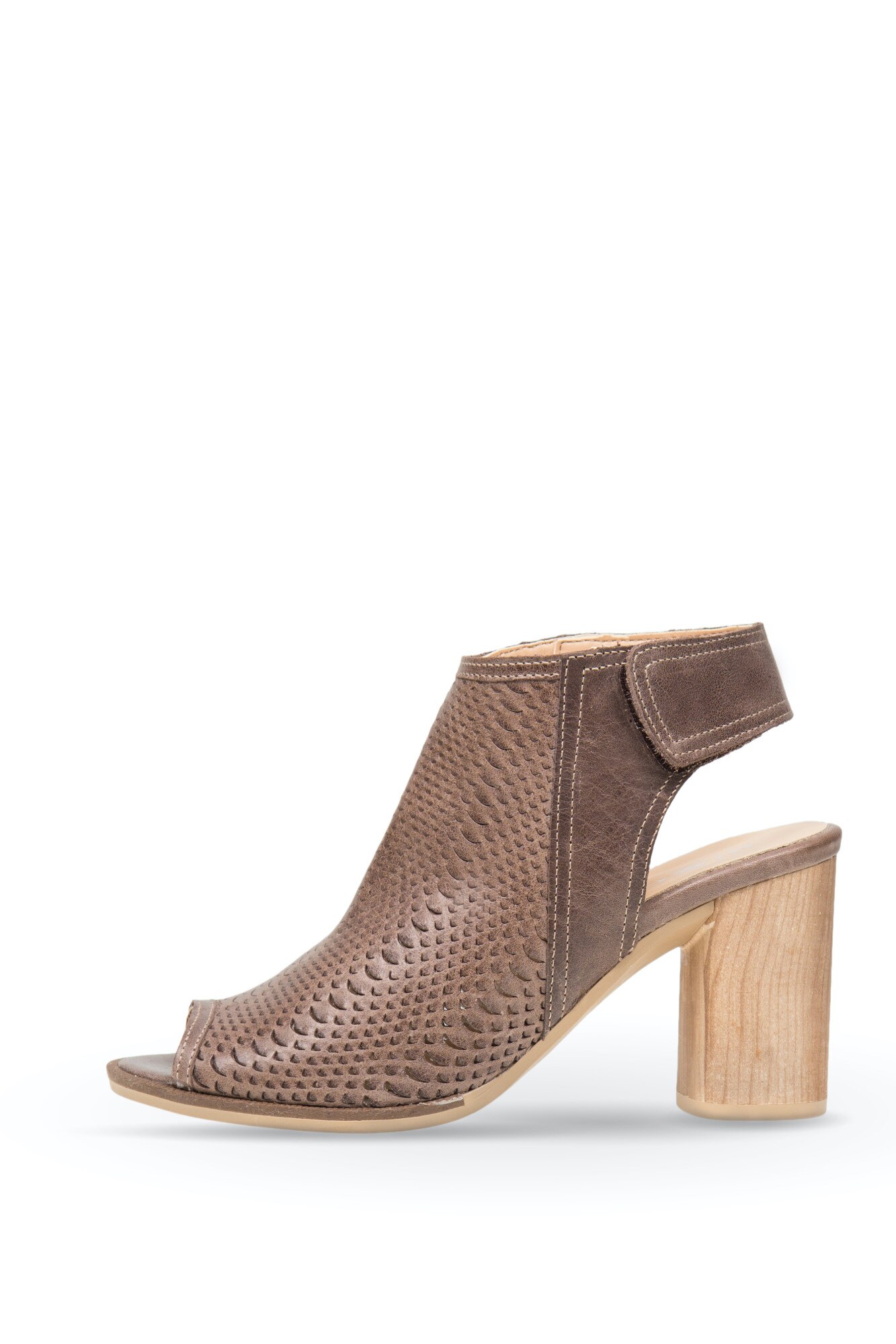 Sandale din piele naturala perforata, Rizzoli, cu toc, SA0015, fango ...