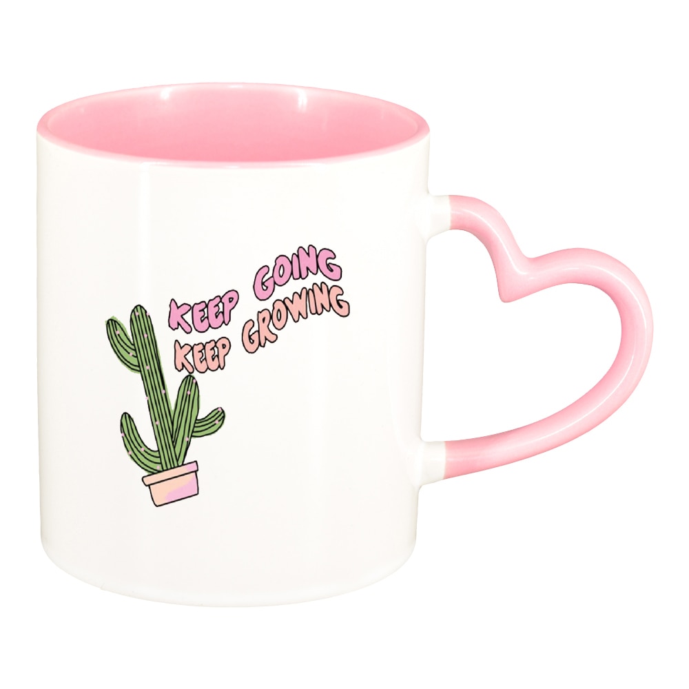 Cana cu mesaj Keep Going, interior roz, maner inima, 330ml, D1424 - eMAG.ro