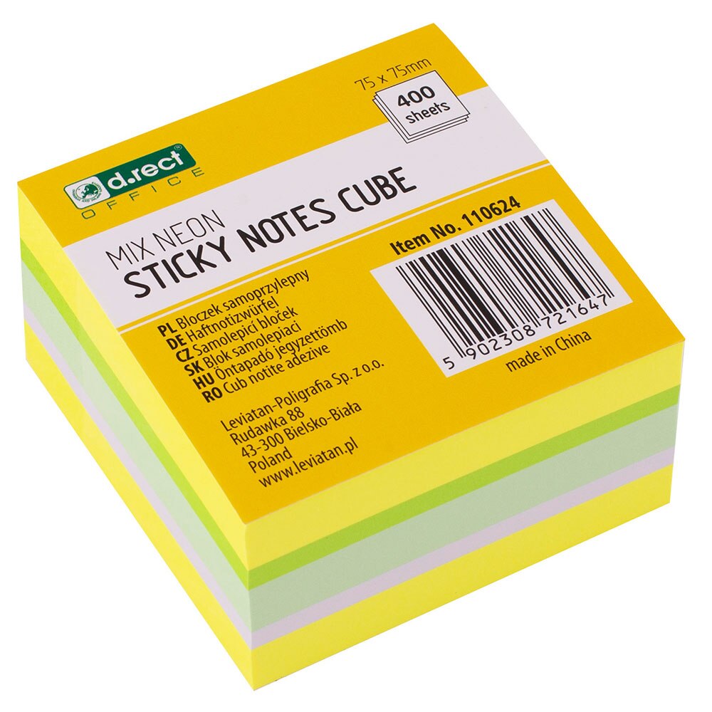 Notite auto-adezive D.rect Office, 75 x 75 mm, 400 file, mix neon ...