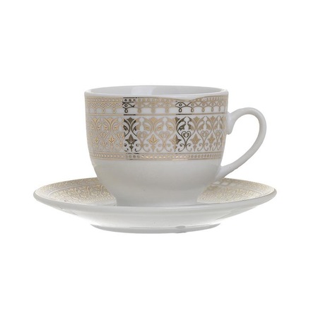 Set portelan 6 cesti si 6 farfurioare pentru cafea, auriu, 90 ml - eMAG.ro