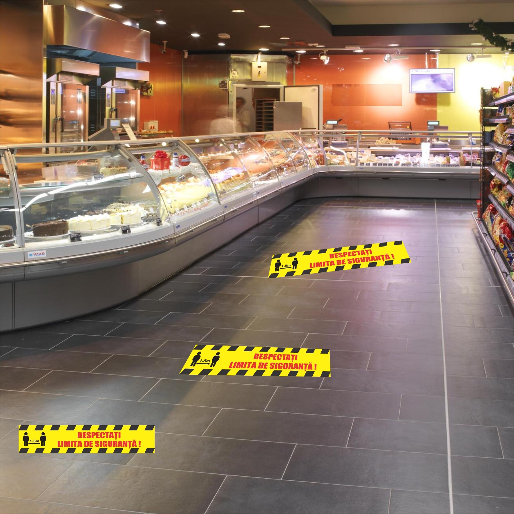 Set 5 benzi de semnalizare distantare sociala, plastic, multicolor ...