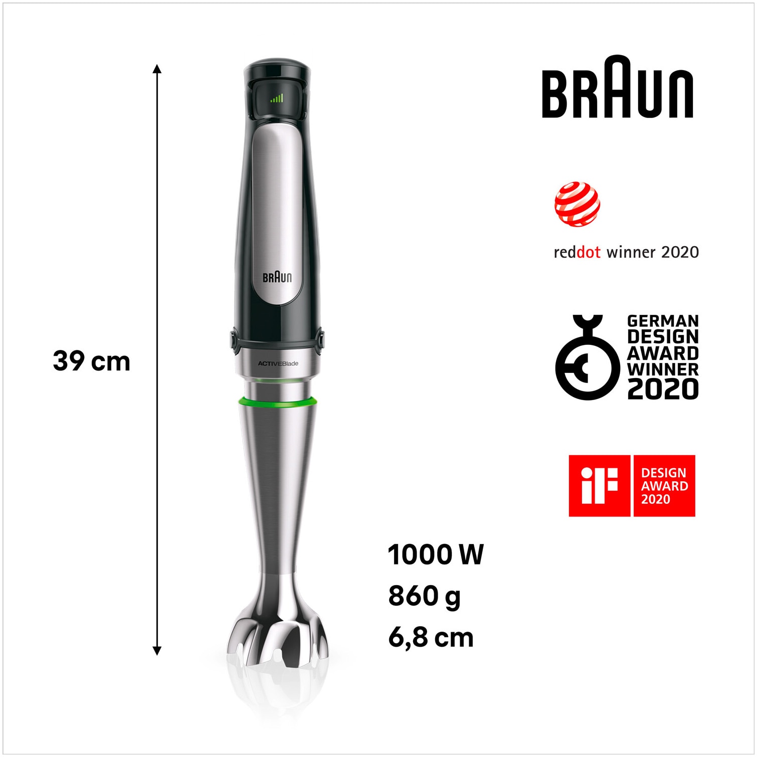 Mixer vertical Braun MQ7045X, 1000 W, viteza variabila Easy SmartSpeed ...