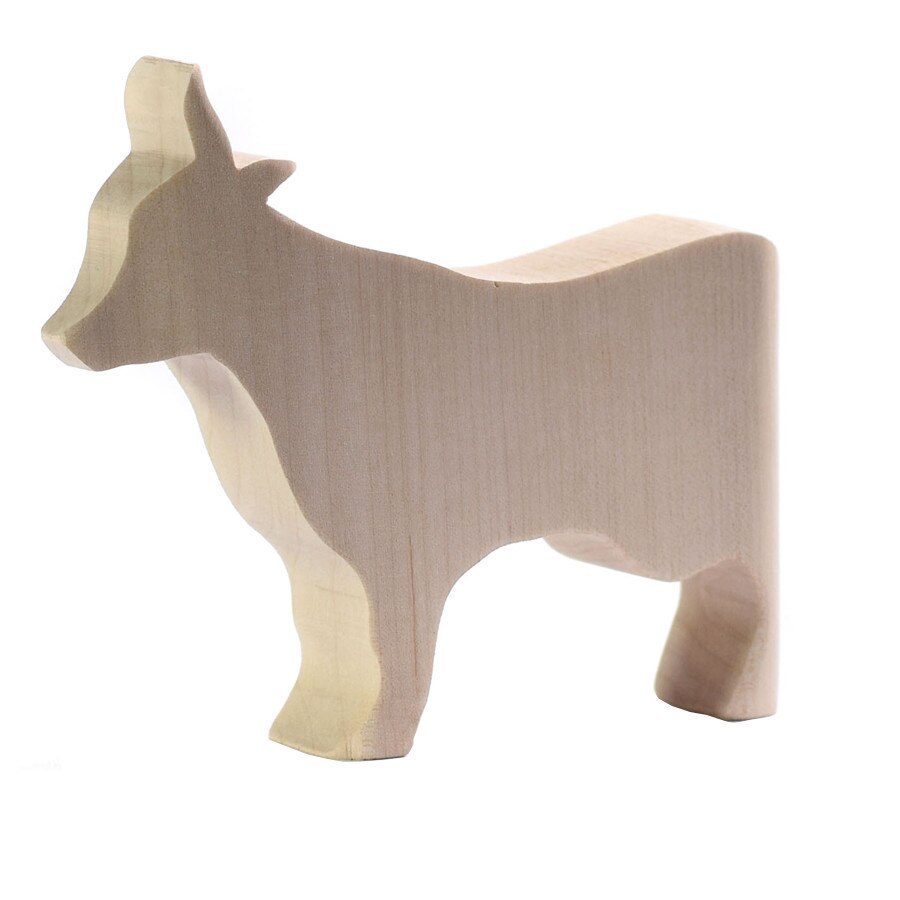 Figurina BumbuToys Vaca din lemn, culoare natur, pentru pictat, 14.5 cm ...