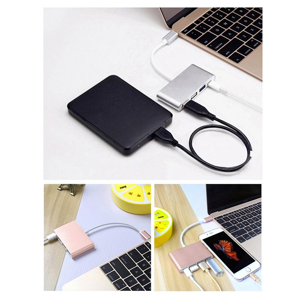 Adaptor 4in1 Anself, USB-C la USB 3.0, Hub pentru incarcarea ...