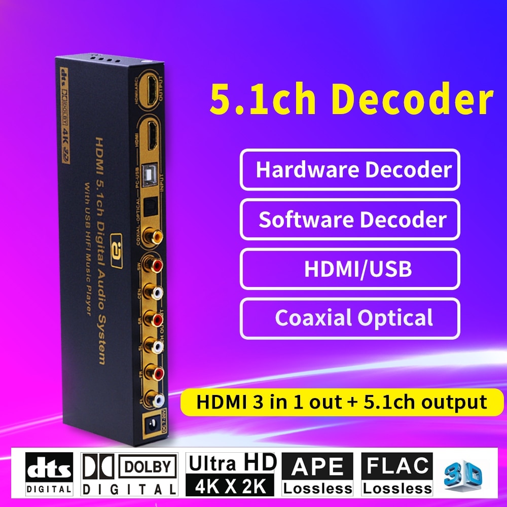 Convertor Audio 5.1 Decoder DAC DTS AC3 FLAC APE 4K*2K HDMI ARC ...