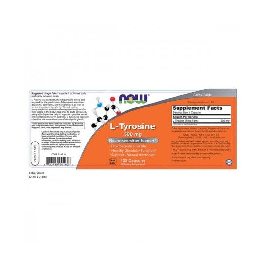 Now Foods L-Tyrosine, 500 mg, 120 Capsule (L-Tirozina) - eMAG.ro