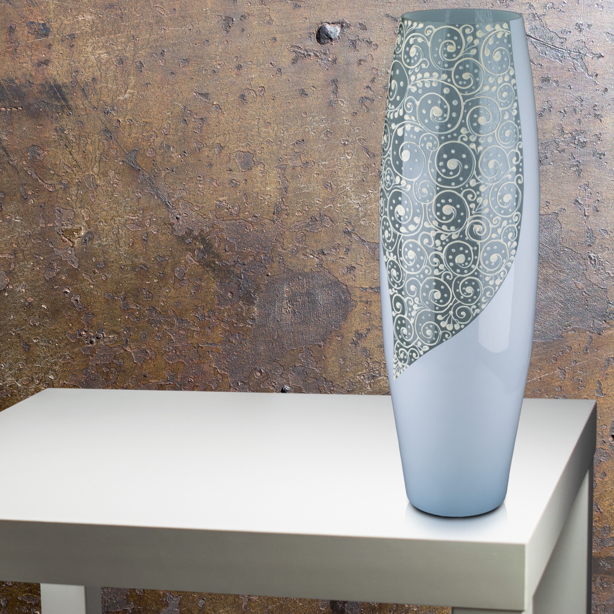 Vaza de podea sticla pictata manual Diana white alb lucios 50 cm - eMAG.ro