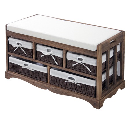 Comoda din lemn Paulownia cu 5 cosuri, ECD Germany, maro, perna alba ...