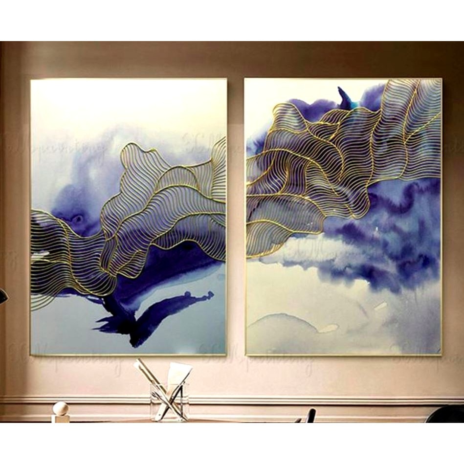 Set 2 tablouri, pictura abstracta 3D, Raze de soare, 130x80 cm, pictura ...