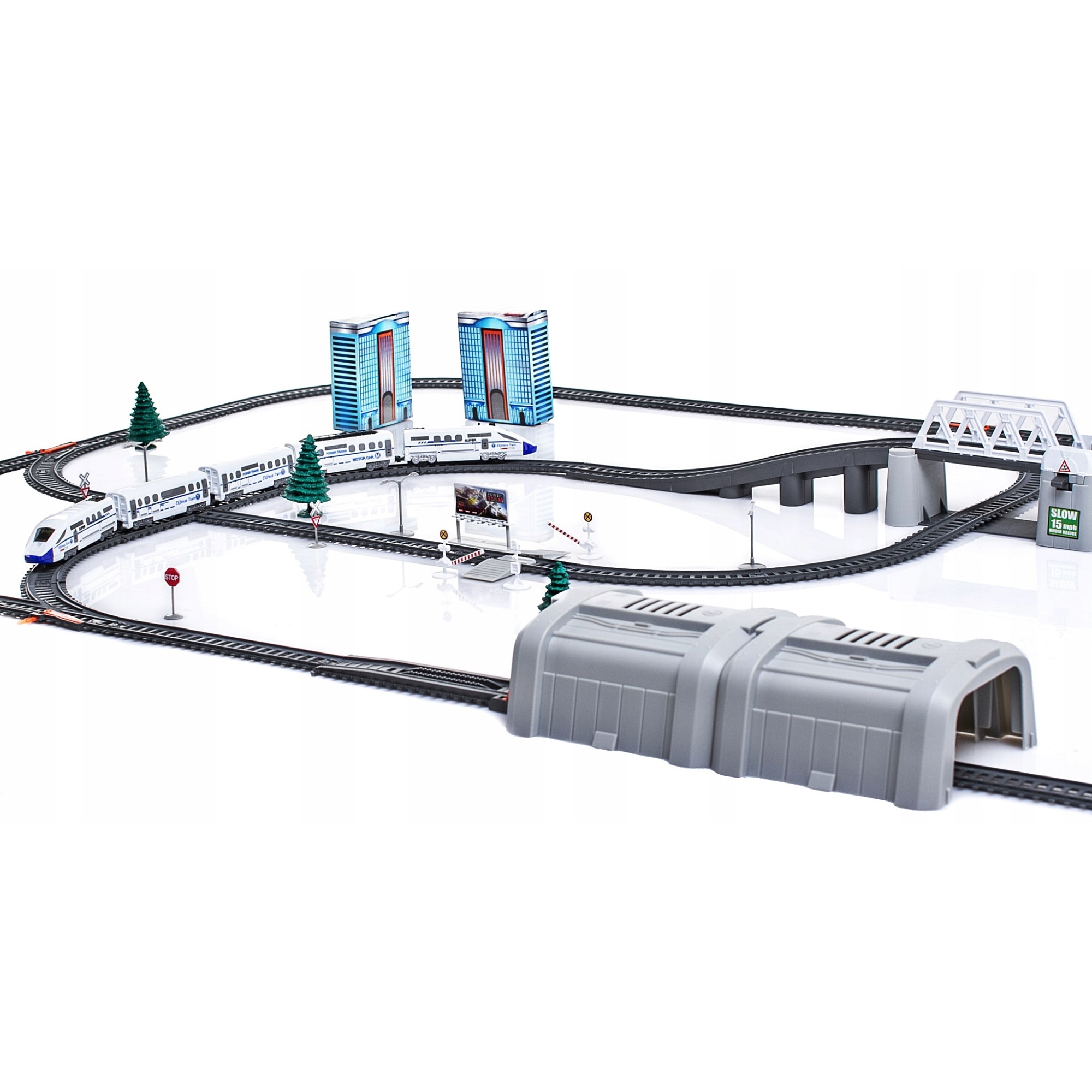 Circuit Trenulet Electric, LONG RAILWAY, Locomotiva cu 4 Vagoane, Pod ...