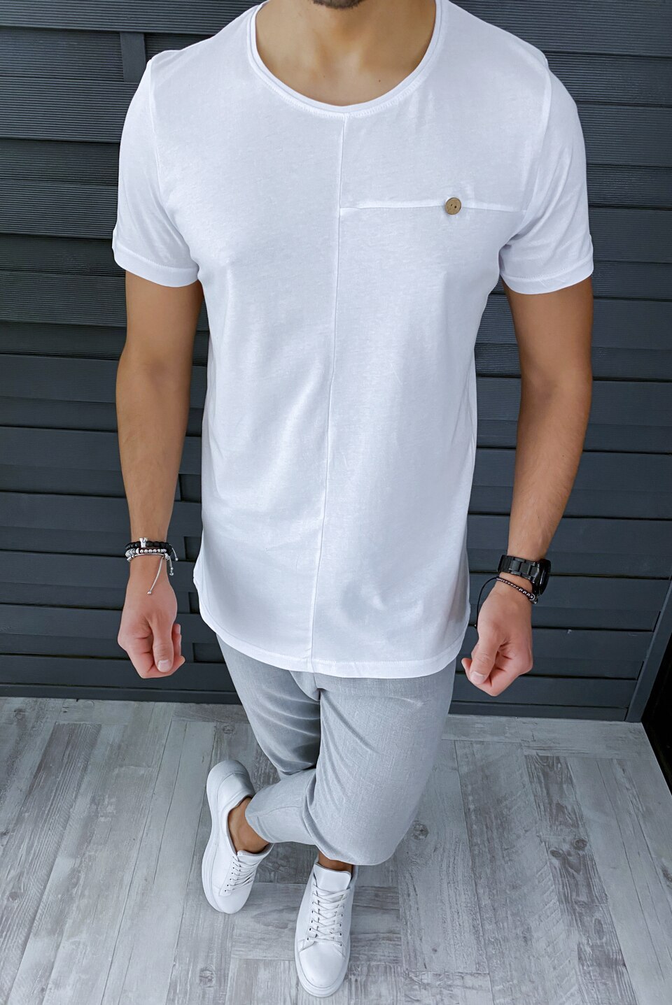 deHaine Fehér póló A9533, karcsúsított szabású, férfi, egyszerű modell ...