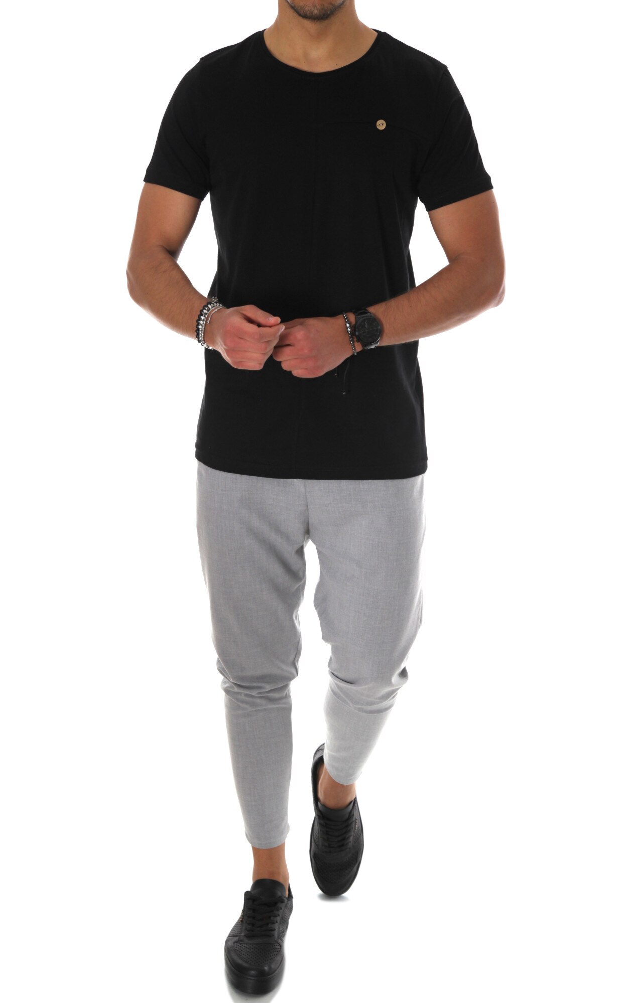 deHaine Fekete póló A9534, karcsúsított szabású, férfi, egyszerű modell, M - eMAG.hu