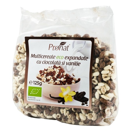 Pufarine bio din multicereale cu ciocolata si vanilie, Pronat 125g ...