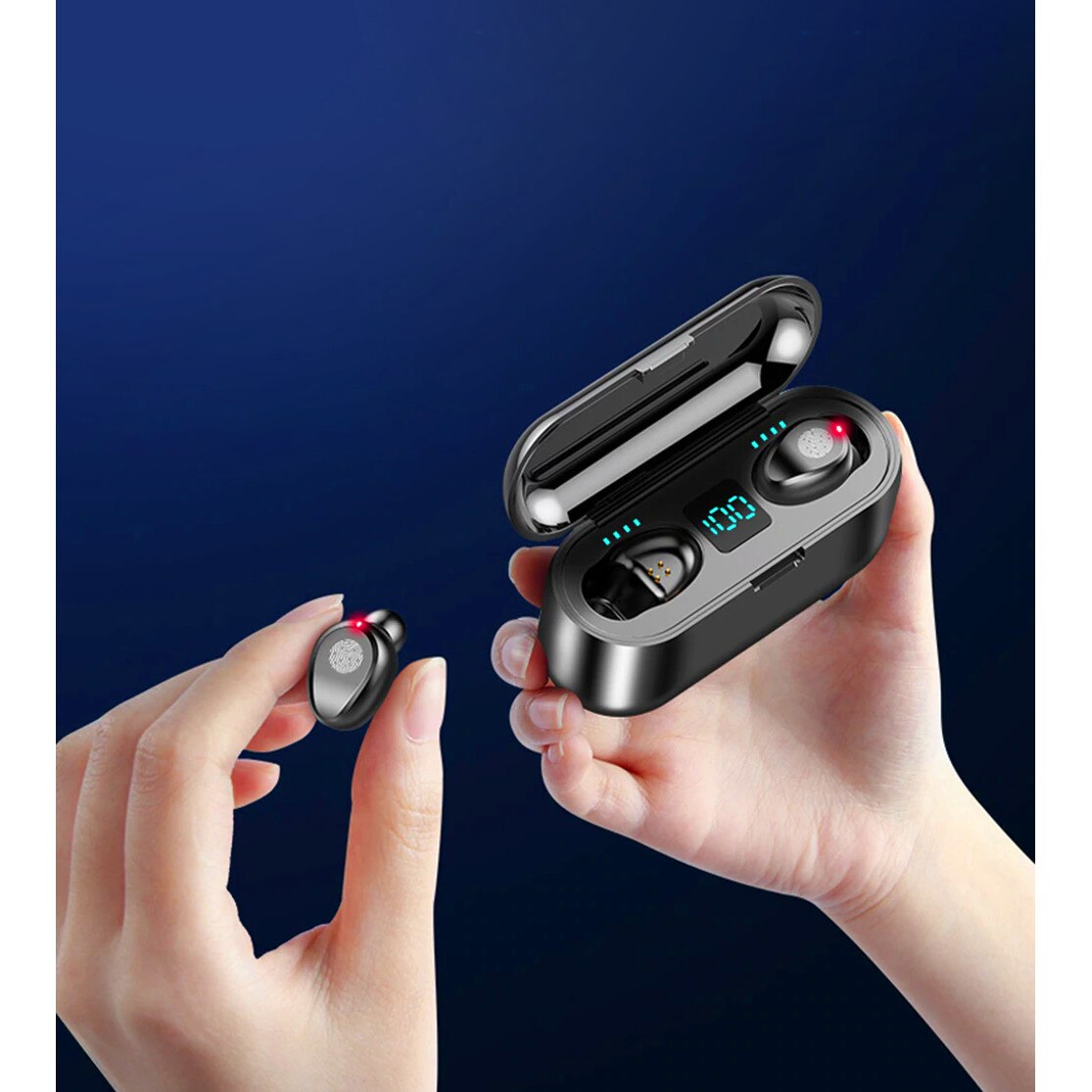 Безжични слушалки F9, In-Ear, Bluetooth V5.0, LED, Зарядна кутия 2000 ...
