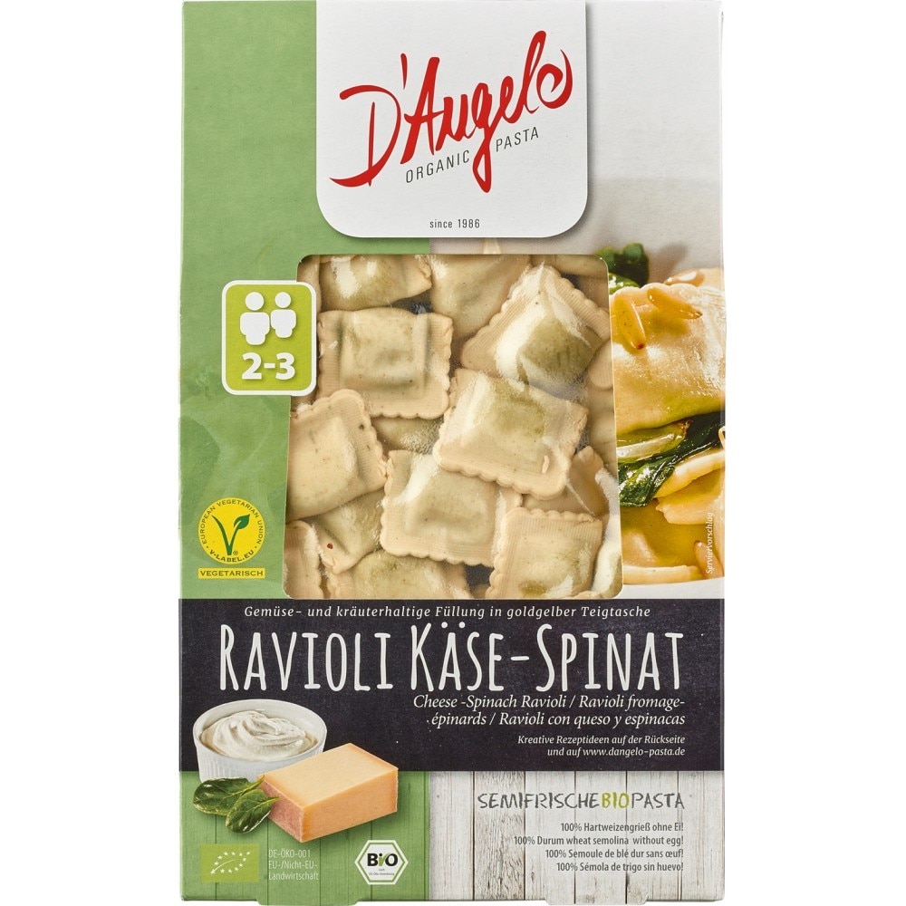 Ravioli bio cu branza si spanac, D'angelo Pasta 250g - eMAG.ro