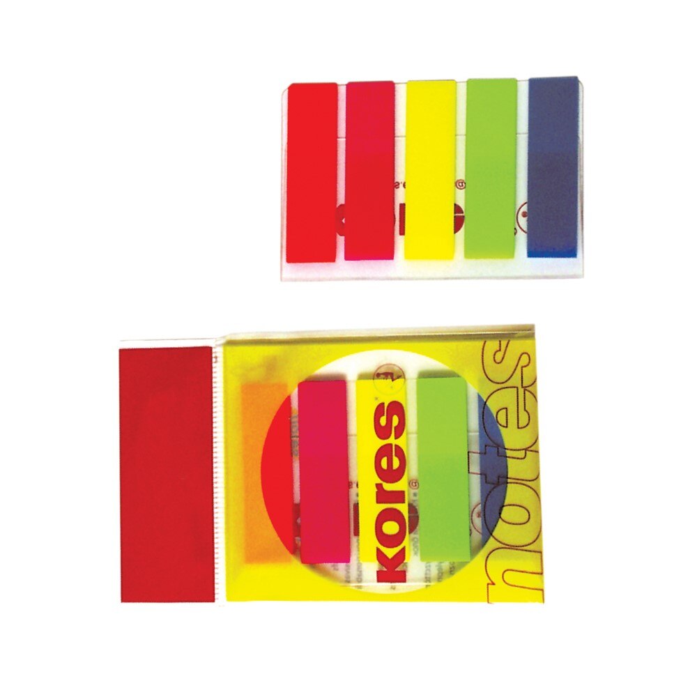 Index autoadeziv din plastic, Kores, 12x45mm, 5 culori, 25 file/culoare ...