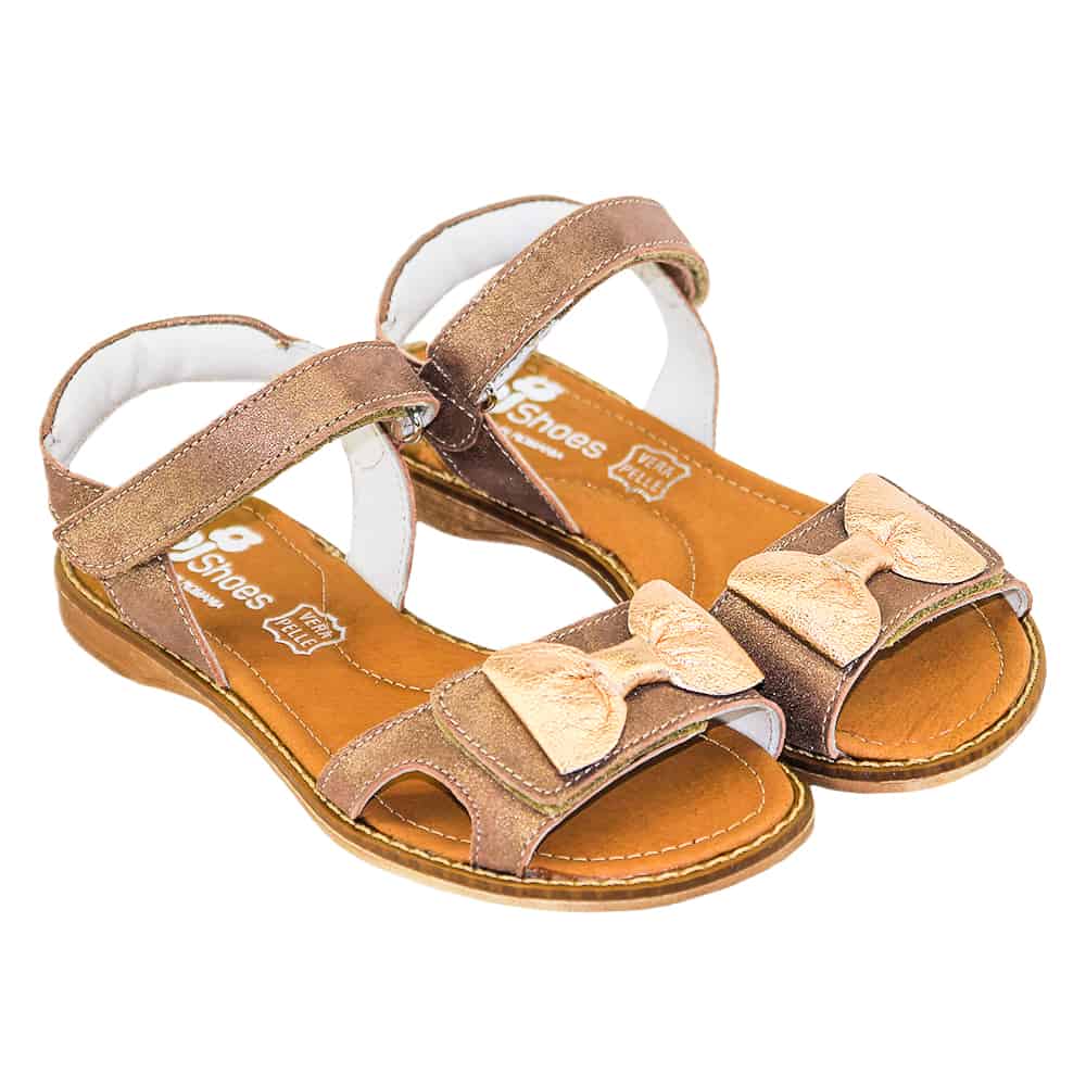Sandale din piele pentru fete, PJ Shoes, Ana, Bronz, 34 EU - eMAG.ro