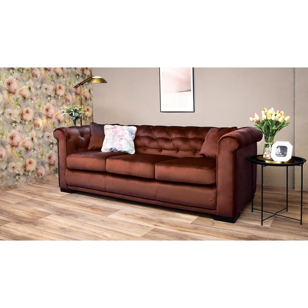 Canapea Chesterfield Zurich 3 locuri ,extensibila,louvre copper, maro ...