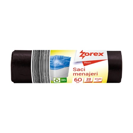Основни торби за почистване Zorex, 60 л, 57x65 см, 20 бр./ролка, черен ...