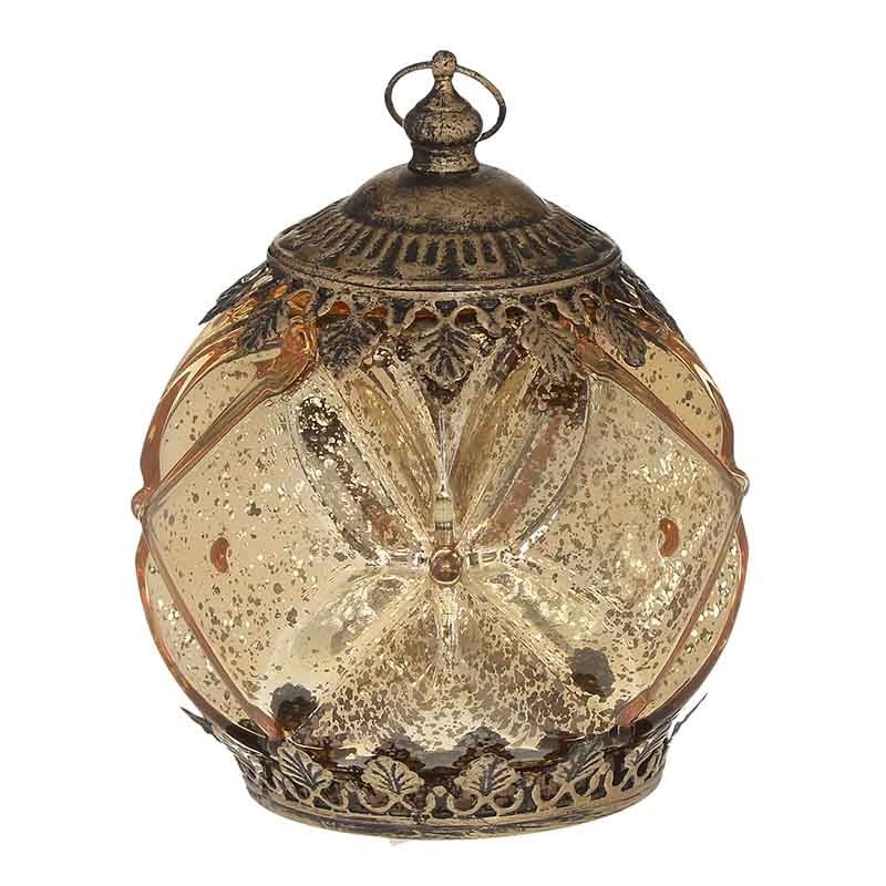 Felinar LED Auriu Antichizat 11x13cm Sticla Metal - eMAG.ro