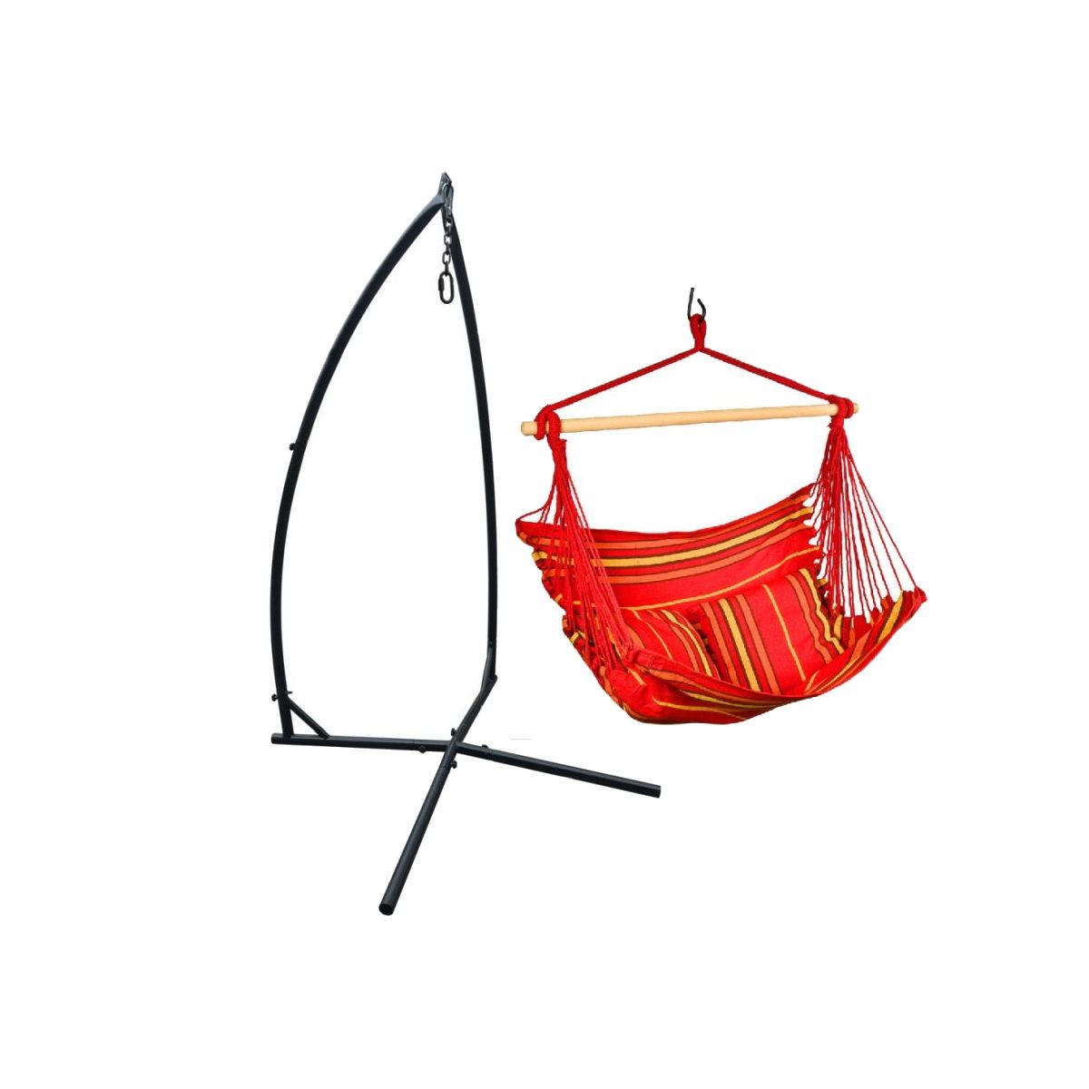 Hamac Brazilian tip Scaun Suspendat, cu 2 perne, 100x100cm, Rosu/Galben ...