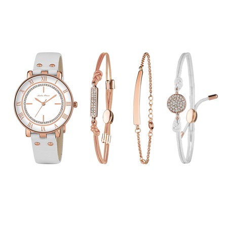 Дамски часовник Andre Piasso с три гривни, кожена каишка, розово злато ...