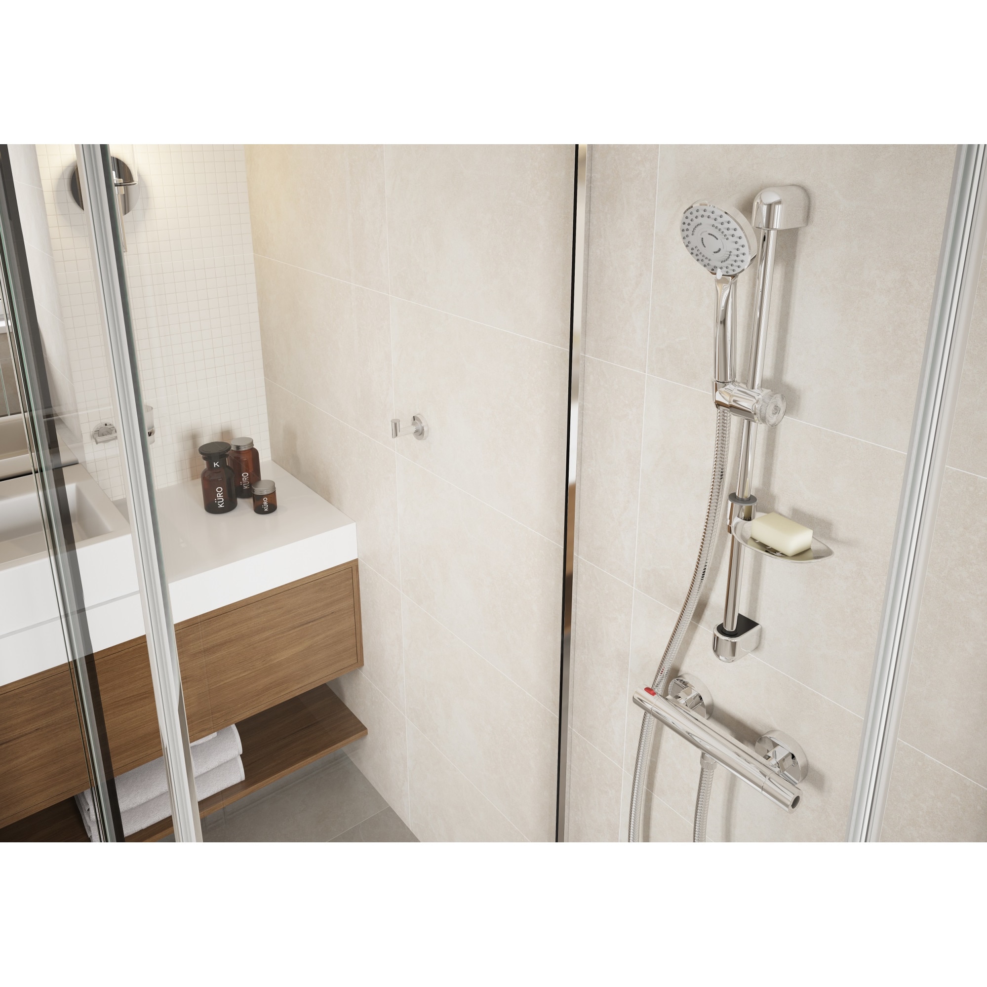 Set Bara Dus Tutti cu Suport Culisant si Baterie perete dus Smile, crom ...