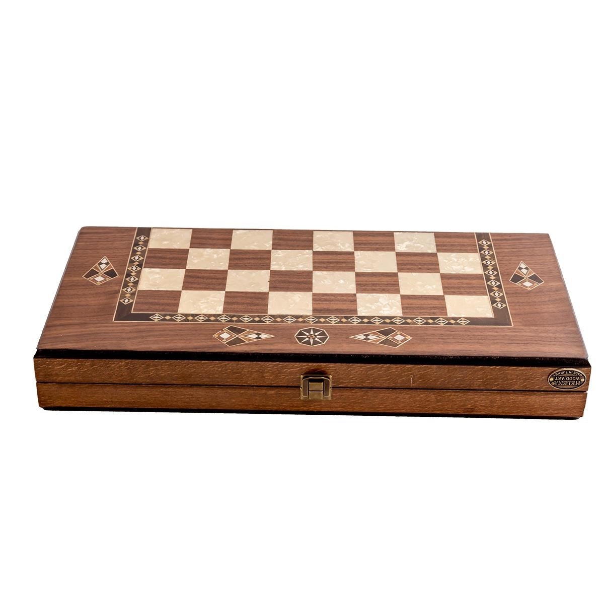 Joc table si sah din lemn masiv si sidef mini 2218 Walnut - eMAG.ro