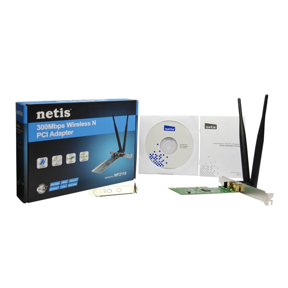 Безжична мрежова карта NETIS WF-2118 300Mbps PCI 2x5dBi антена - eMAG.bg