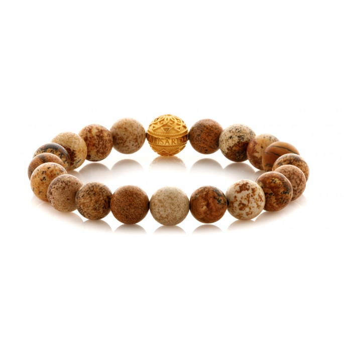 Bratara semipretioasa din Picture Jasper cu bijuterie placata cu aur de ...