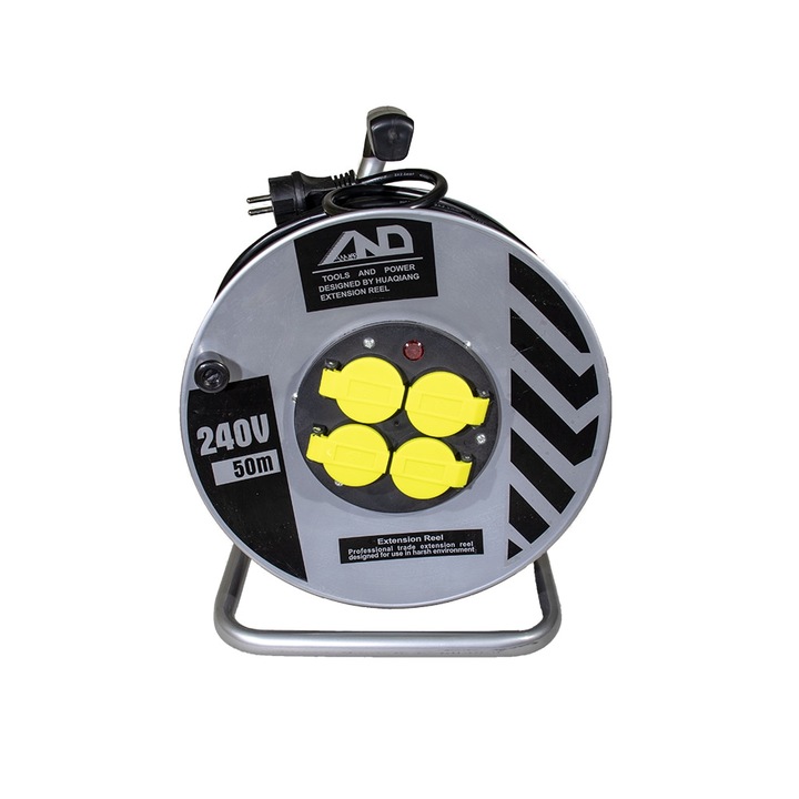 Derulator prelungitor electric 50 M pe tambur metalic 3x2.5mm, 4 prize ...