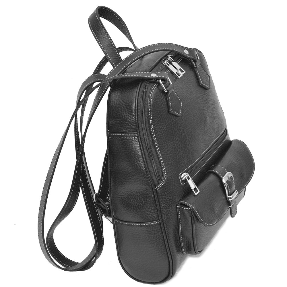 Rucsac/geanta din piele naturala neagra, cu cusaturi in constrast ...