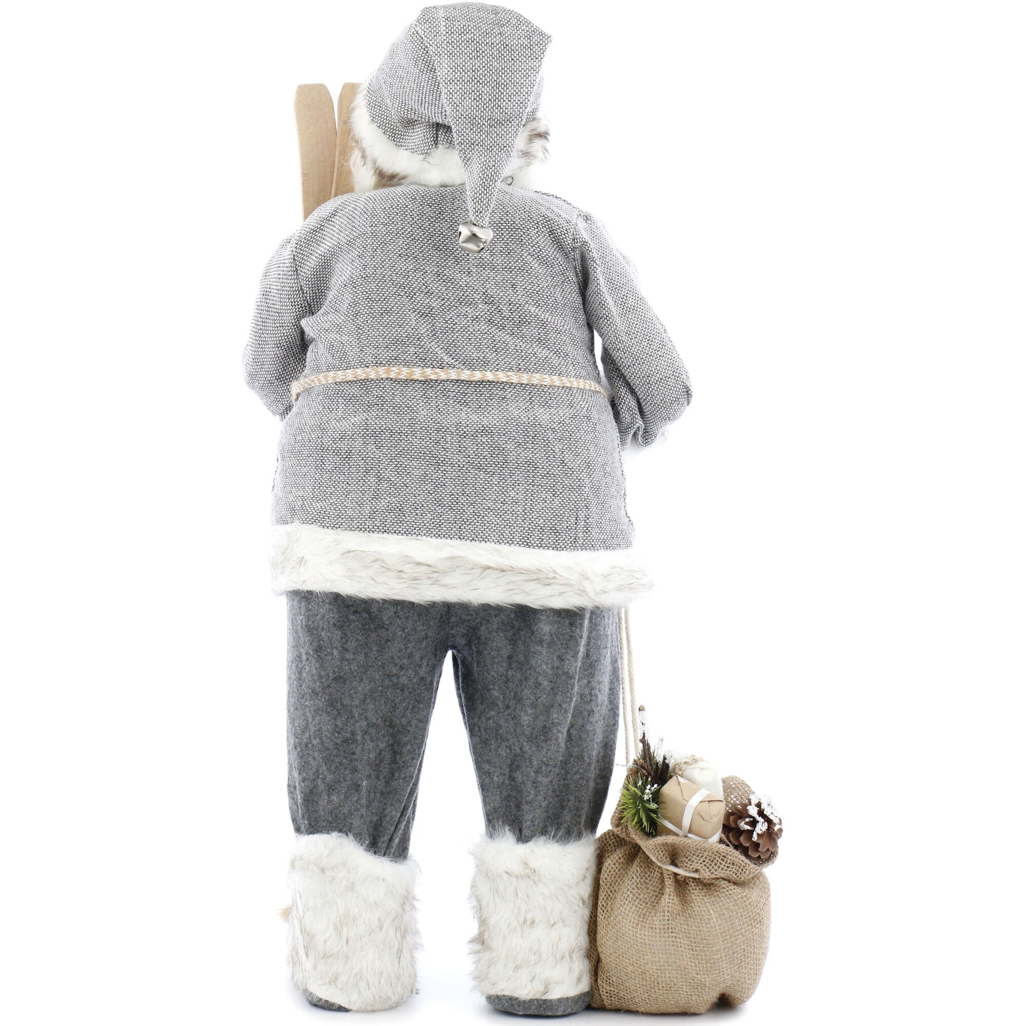 Kring Mikulás figura puttonnyal és sílécekkel, 80 cm, Szürke - eMAG.hu