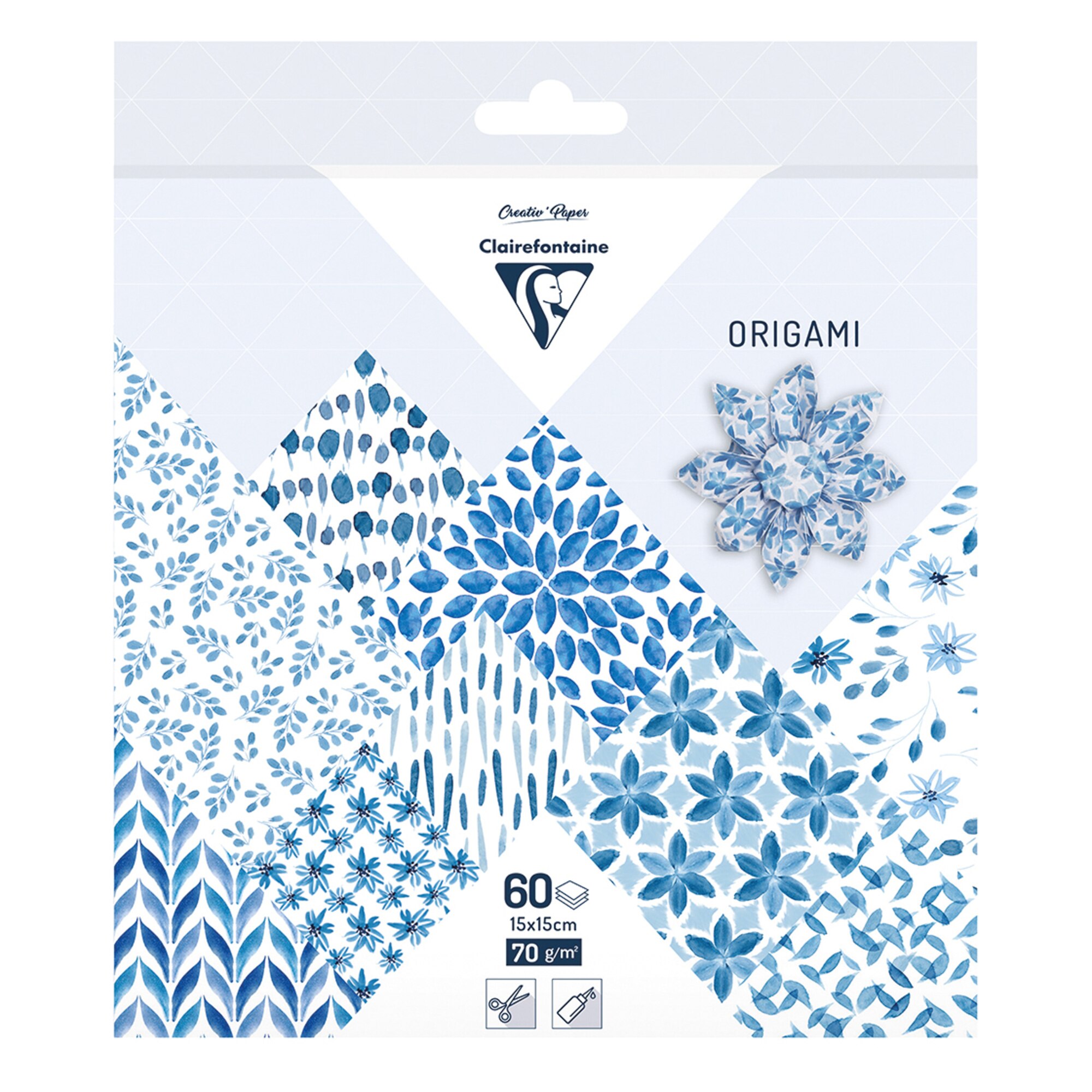 Hartie origami Clairefontaine Shibori floral, 15x15 cm 60 coli/set, 70 ...