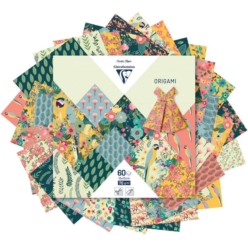Hartie origami Clairefontaine Kiribali, 15x15 cm 60 coli/set, 70 g/mp ...