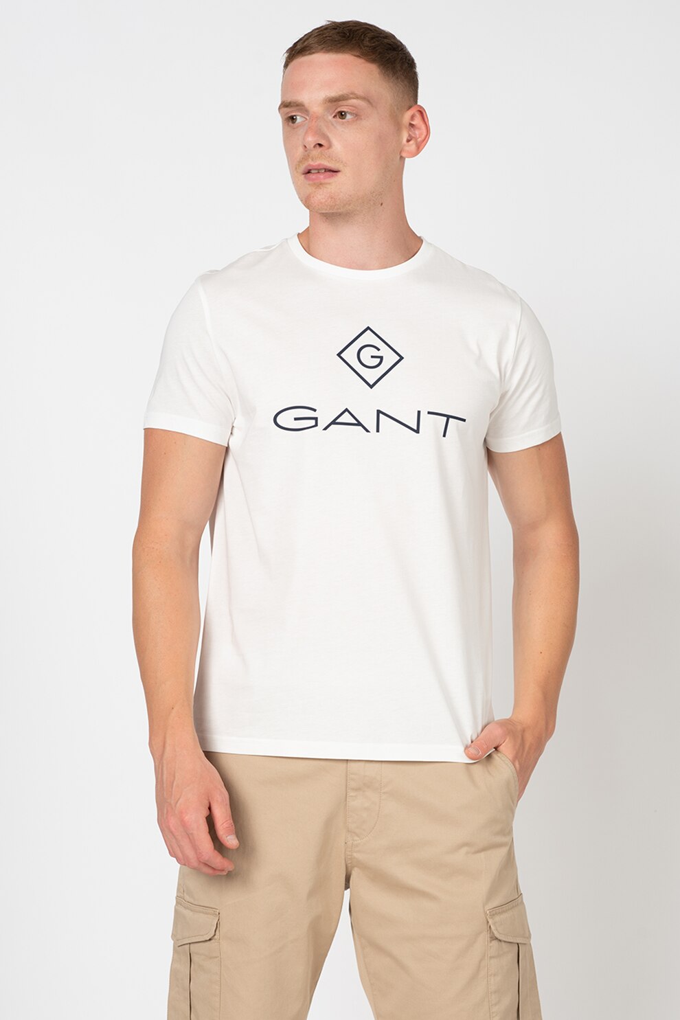 Gant, Тениска с овално деколте и лого r, Бял, S - eMAG.bg