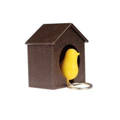 Suport chei casuta si breloc pasare cu fluier, galben-maro, Sparrow ...