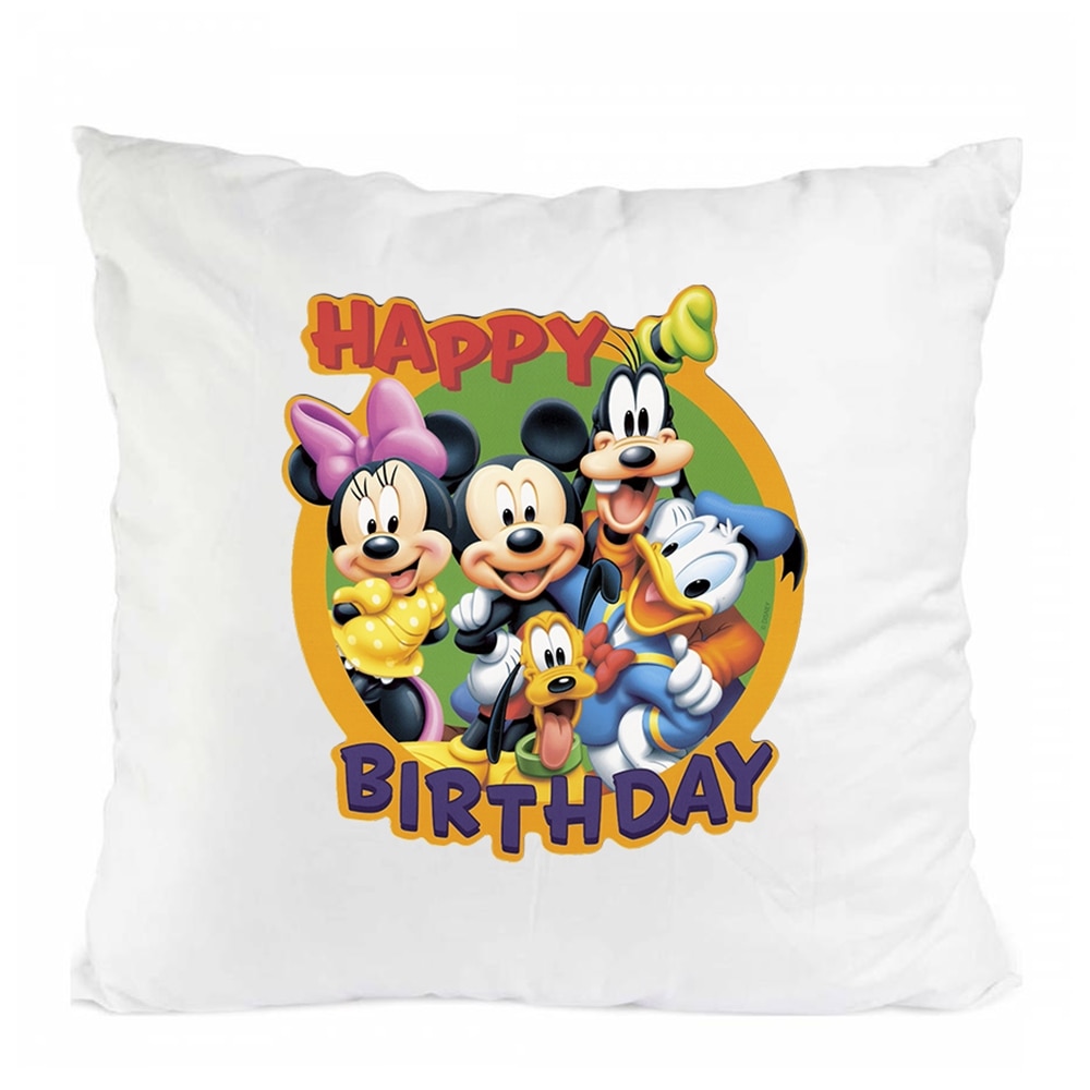 Perna personalizata cu MICHEY MOUSE BIRTHDAY, Poliester, Alb, 40 x 40 ...