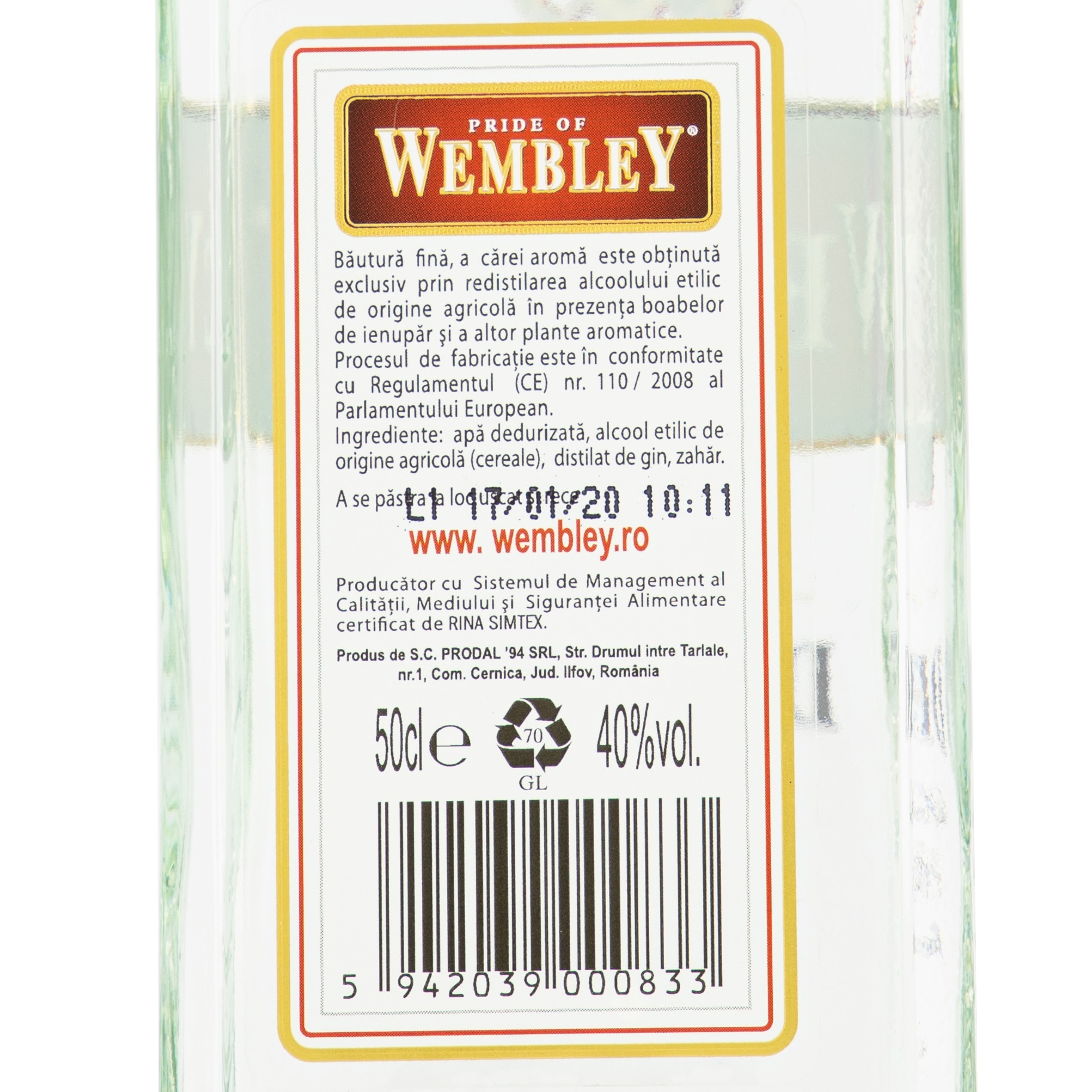 Gin Wembley London Dry, 40%, 0.5L - eMAG.ro
