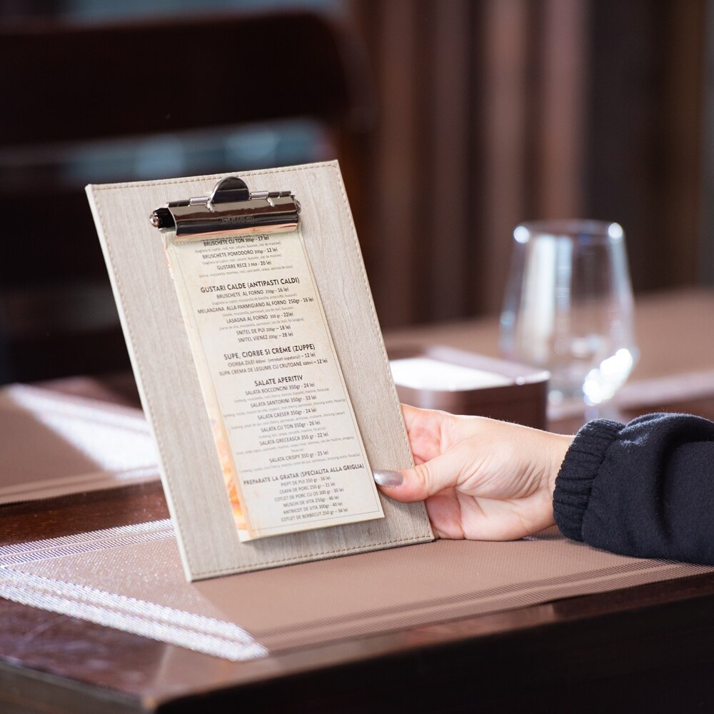 Mapa meniu cafenele A5+, Wood, piele PU interior/exterior, lavabila ...